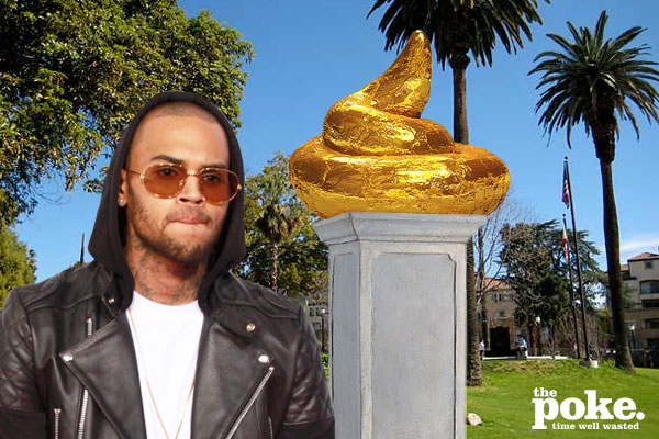 Chris Brown Honoured With Giant Golden Memorial Turd - The Poke