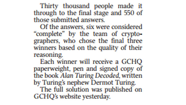 An incredibly British prize for winning a GCHQ cryptography competition ...
