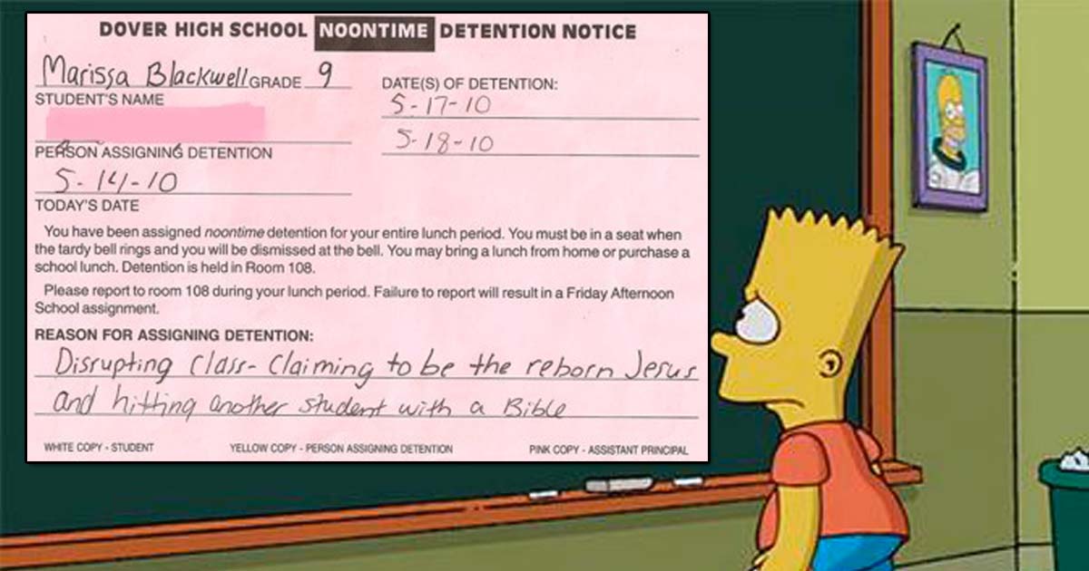 Parents are sharing the funniest detention slips their kids have got ...