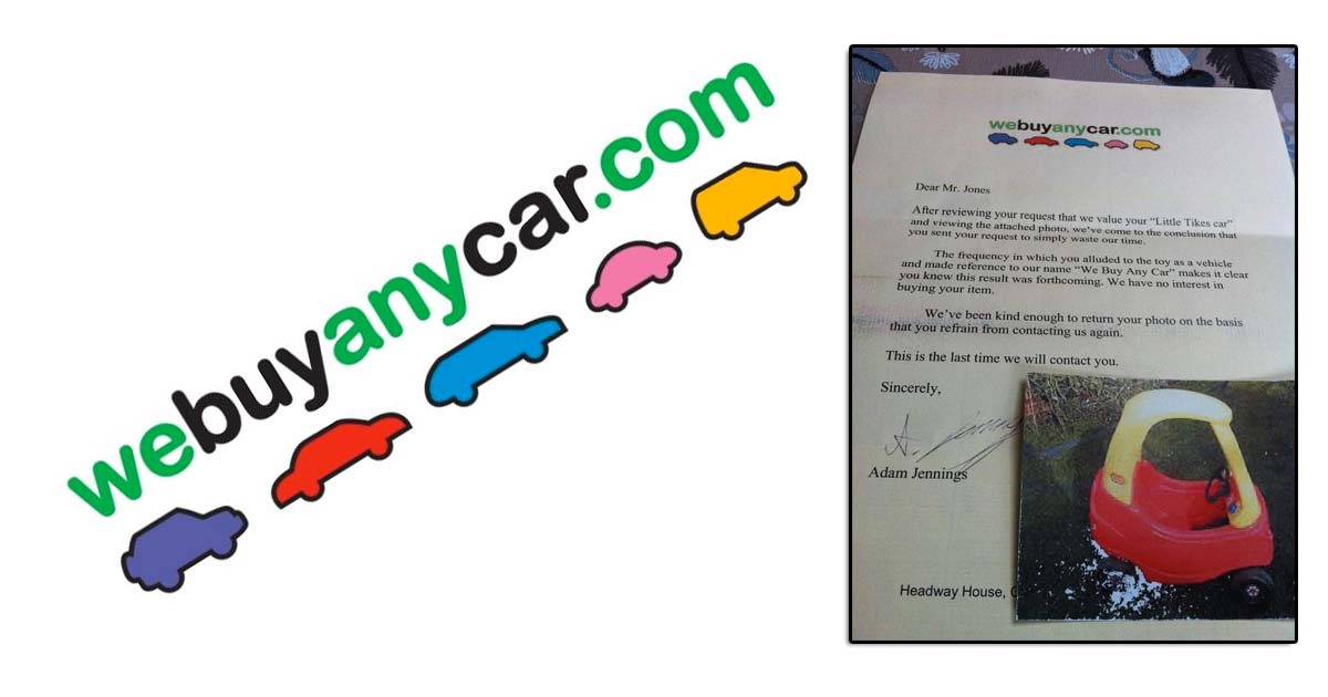 This rejection letter from "We Buy Any Car Dot Com" is hilarious - The Poke