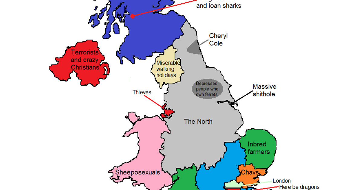 This "stereotypes of the UK from a North Londoner's point of view map ...