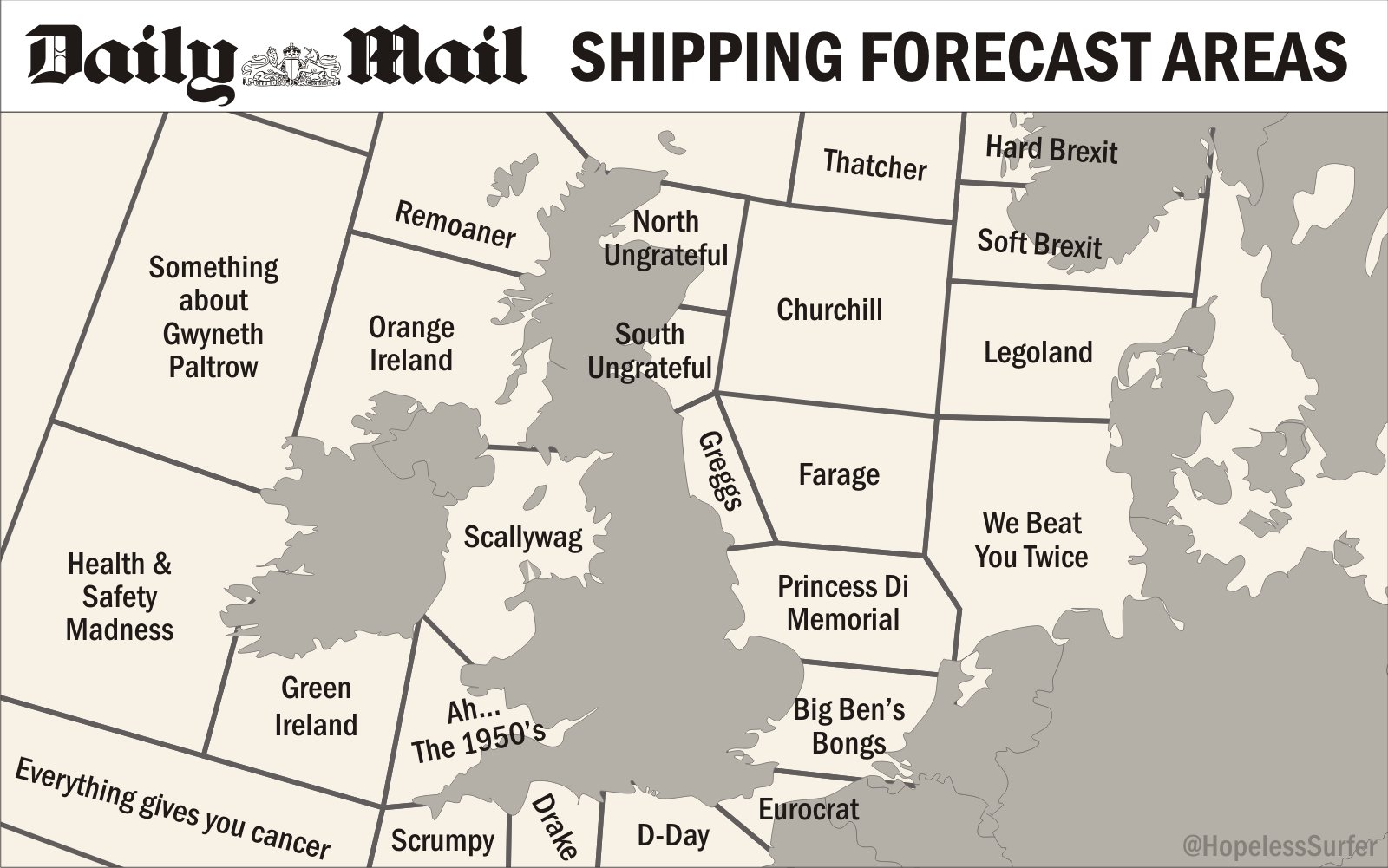 Shipping forecast areas according to the Daily Mail - The Poke