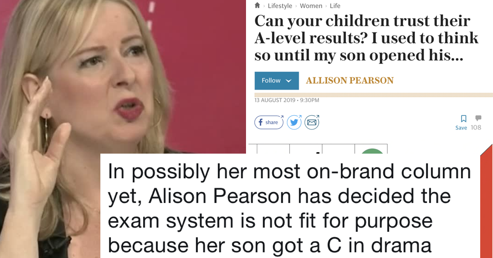 Allison Pearson's column about her son's A-Level results might be her ...