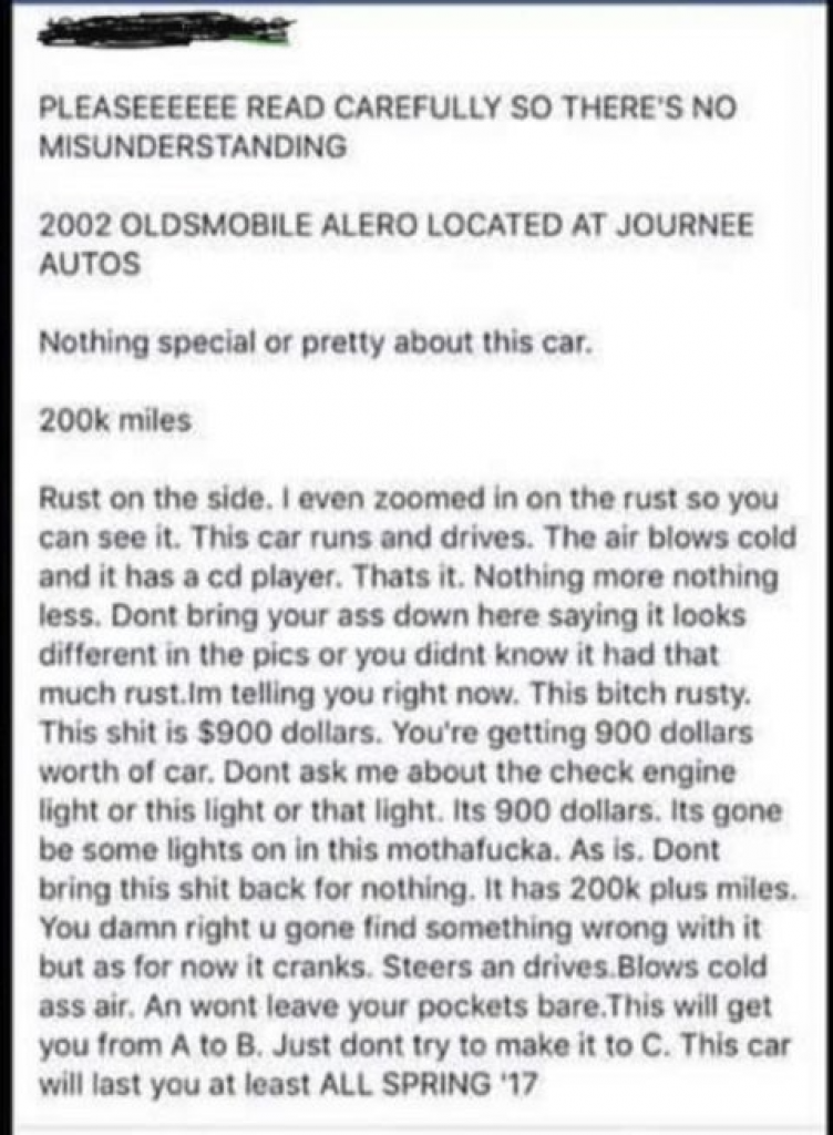 This hilariously straight-talking second hand car ad is an all-time ...