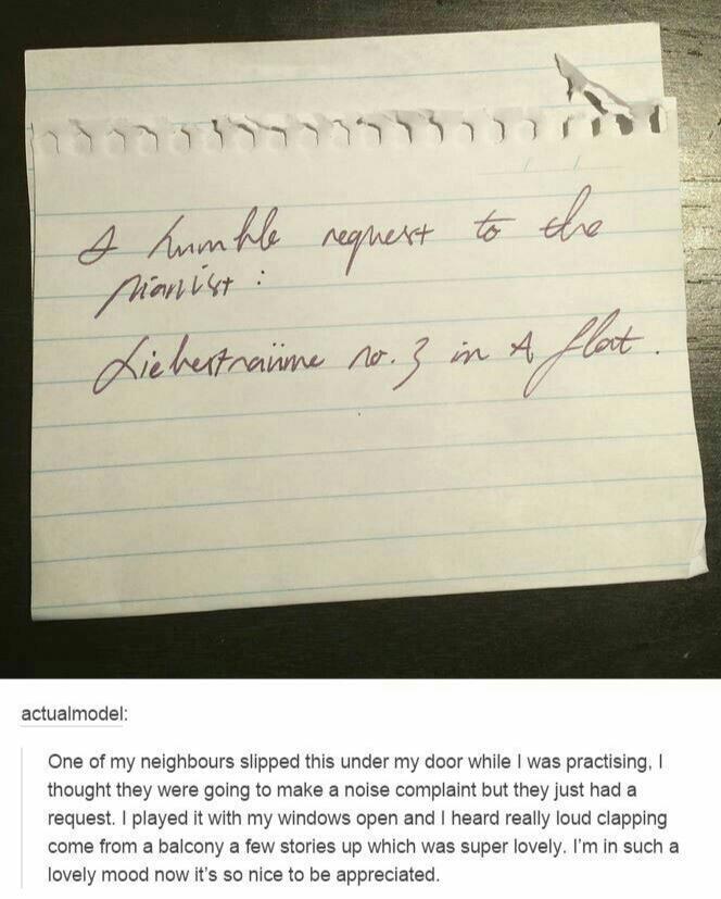 People love this note slipped under a pianist's door while he was ...