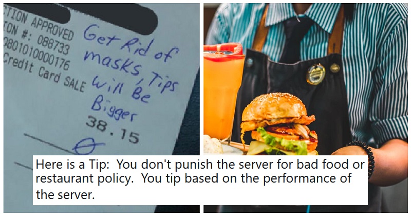 An anti-masker left his server a petty message and a terrible tip - The ...