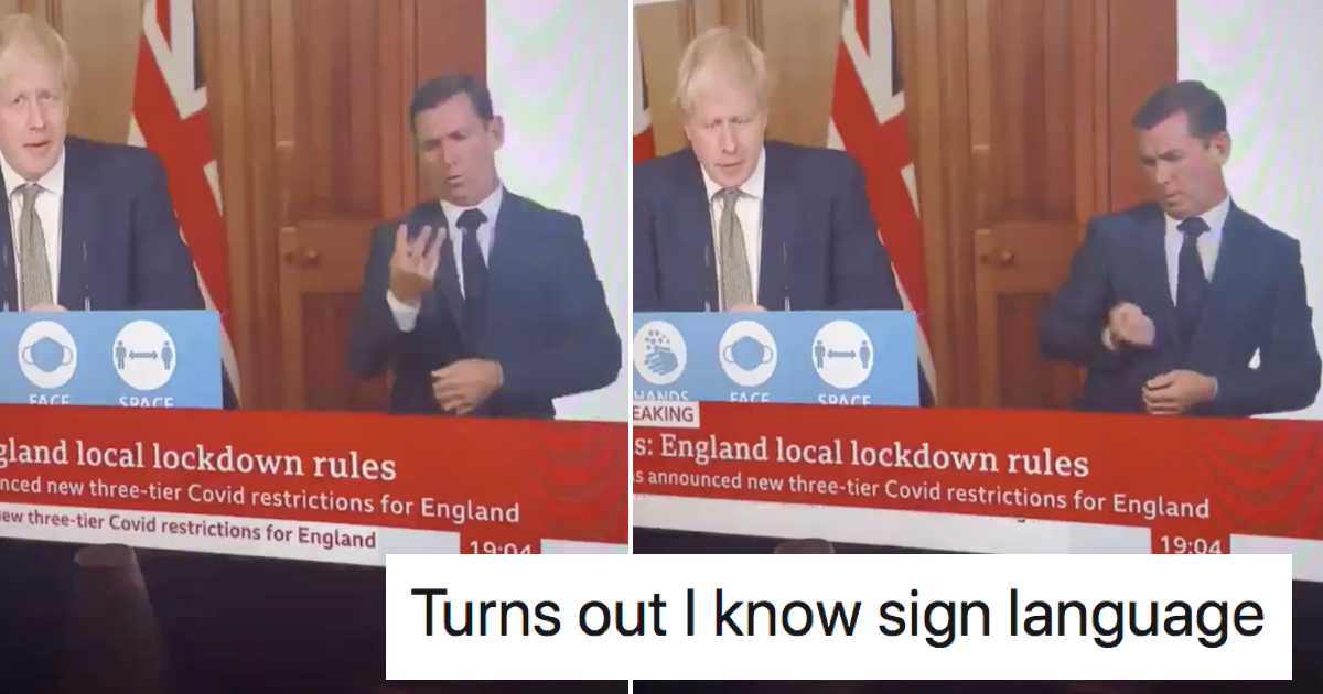 The BBC sign language guy looks like he's had enough of Boris Johnson ...