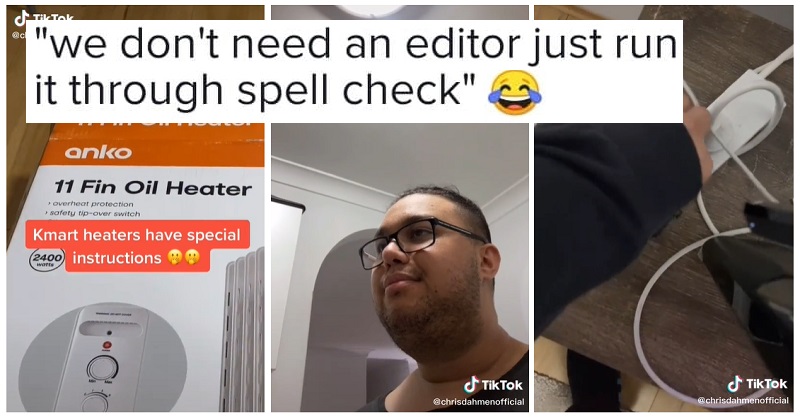 This guy's cheap new heater had weird instructions - which he followed ...