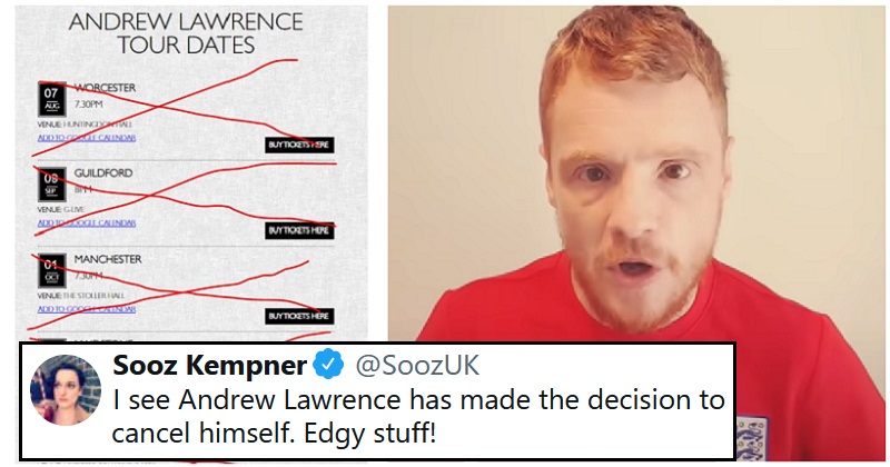 Former comedian Andrew Lawrence had his gigs cancelled after posting ...