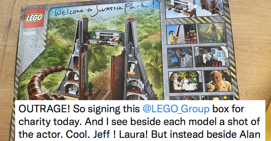 Sam Neill got the hump with this Jurassic Park Lego box and it's just ...