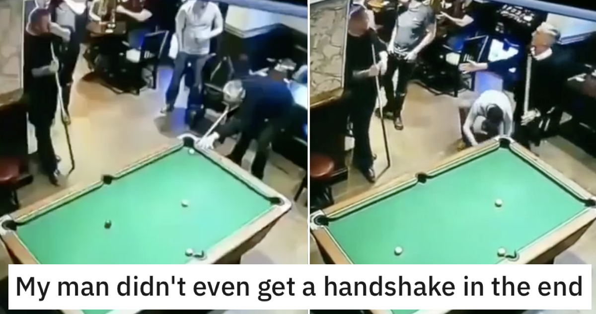 This outrageous winning pool shot is made even better by the poor loser ...