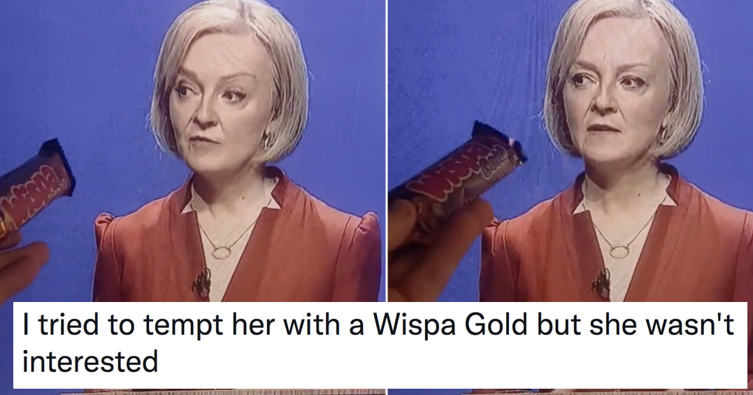 Joe Heenan did this with a Wispa and it's the best bit of Liz Truss's ...