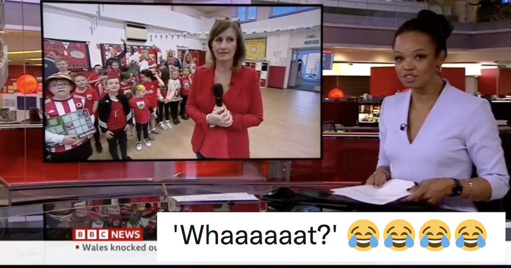 This reporter's face when she thinks she's being bumped is a very funny ...