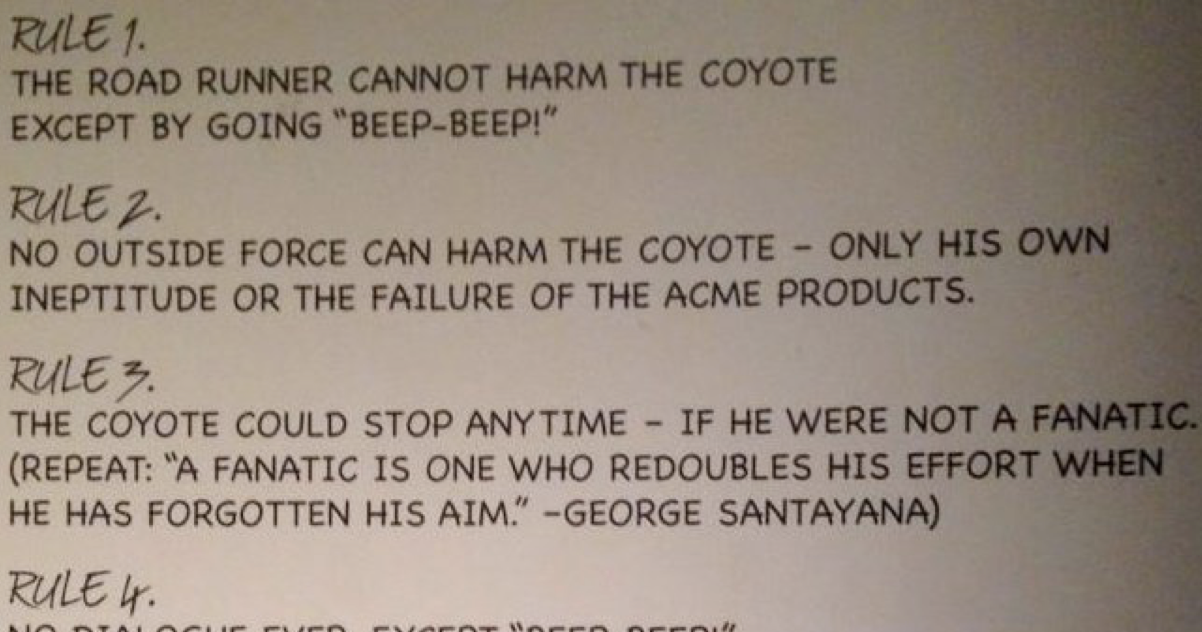 Chuck Jones' ground rules for Road Runner and Wile E Coyote are just ...