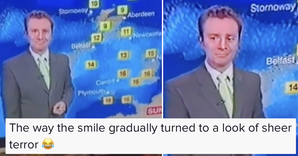 This weather forecaster waiting for the cameras to cut away is today's ...