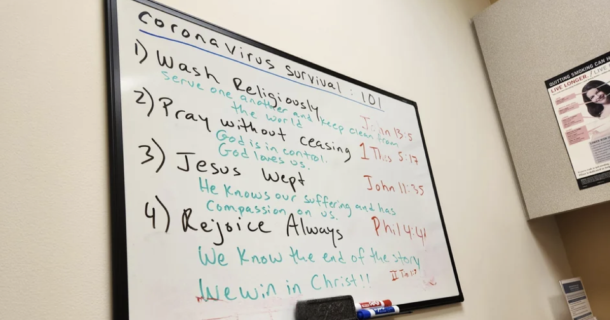 This 'Coronavirus Survival 101' board at a doctor's surgery gave people ...