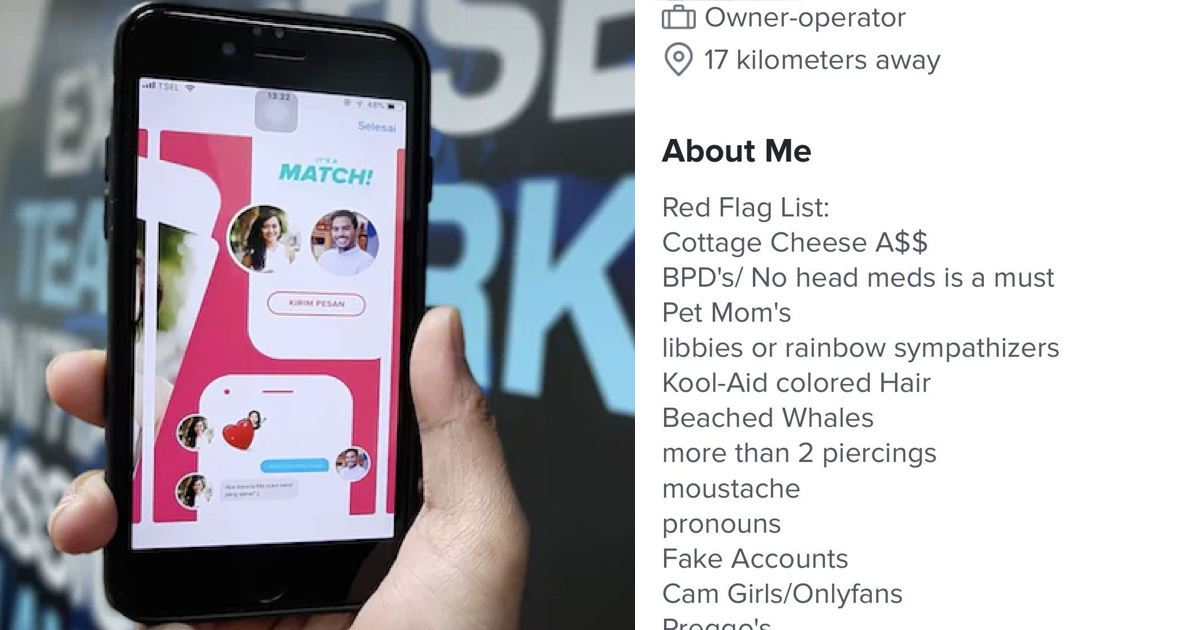This guy shared his 'red flags' on Tinder and it was one giant red flag ...