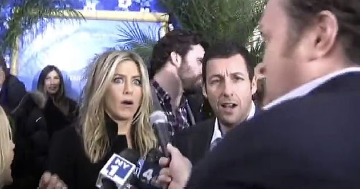 Jennifer Aniston and Adam Sandler being scared by the size of this ...