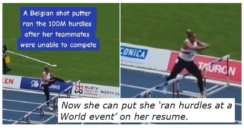 Watch how this Belgian shot putter tackled the 100-metre hurdles to ...