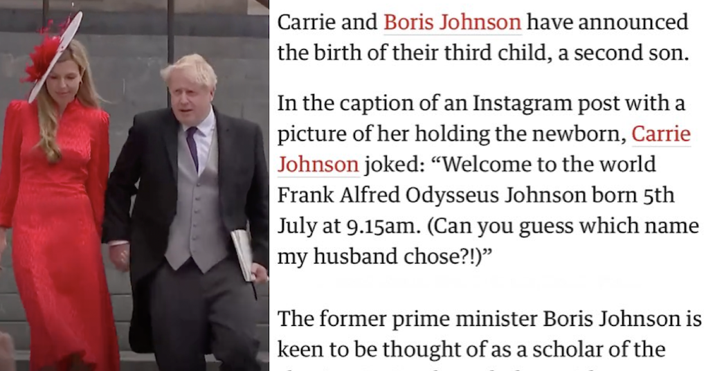 Carrie and Boris Johnson have named their new baby and the Guardian's ...