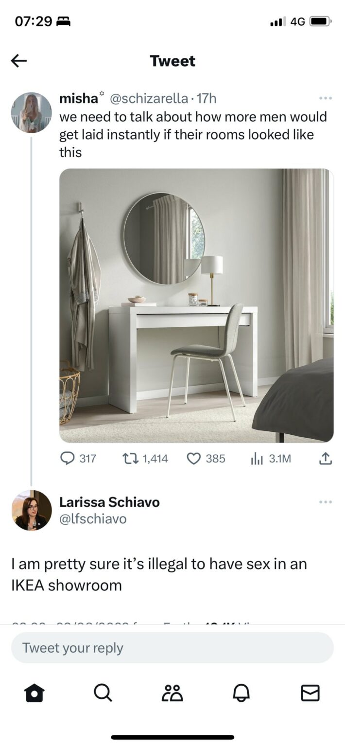 The response to this person's sex tip for men's bedrooms had us in ...