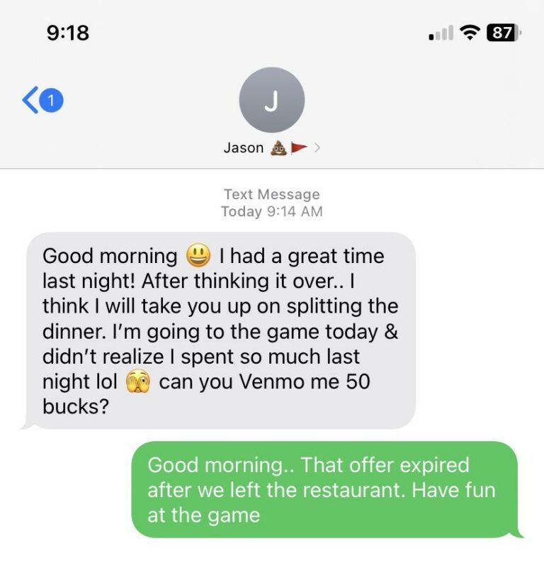 This guy changed his mind about splitting the bill the day after the ...