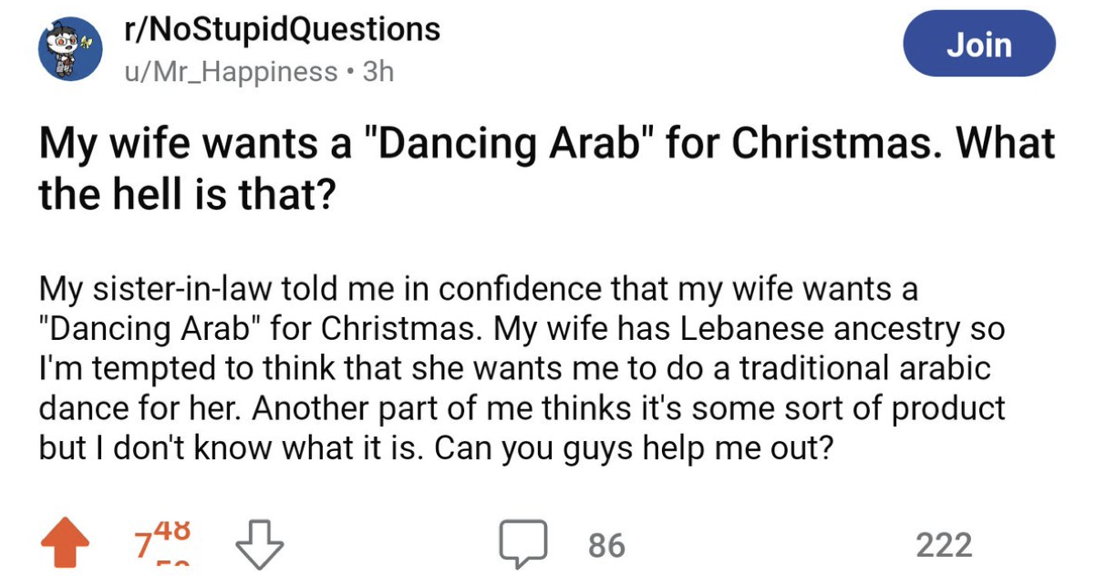 This wife wanted a 'dancing Arab' for Christmas and it's an epic ...