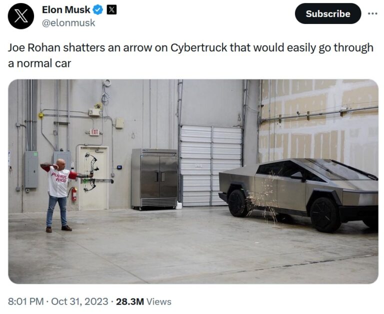 Elon Musk got Joe Rogan to fire an arrow at the Tesla Cybertruck and ...