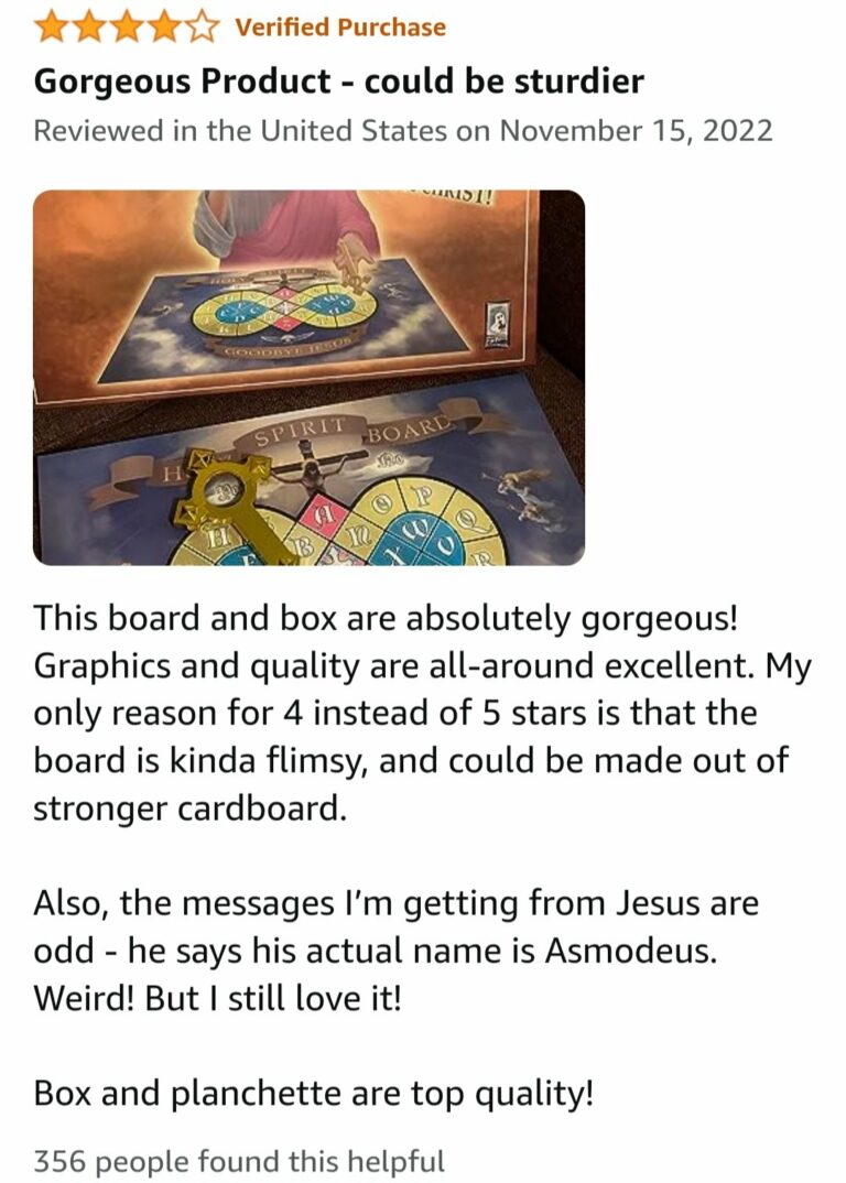 The Amazon reviews for this 'Holy Spirit Board' are a font of delight ...