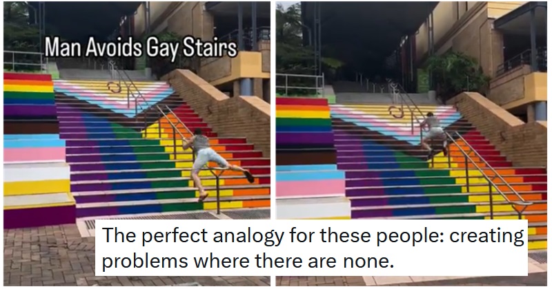 This bigot's spectacularly viral effort to avoid walking on Pride flag ...