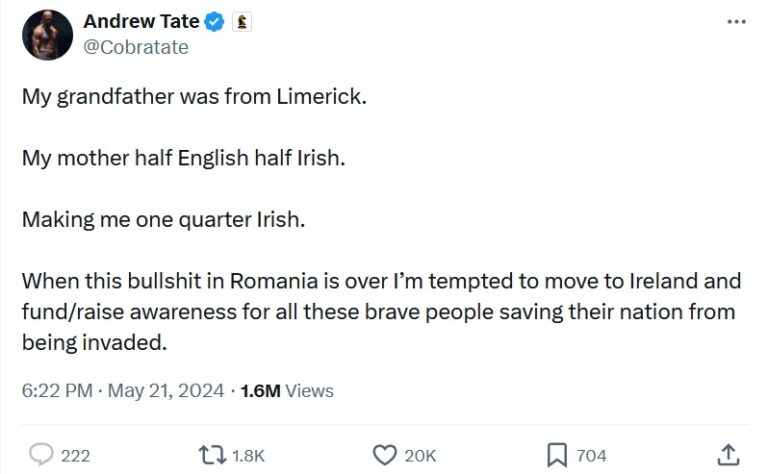 Garron Noone has had the last word on Andrew Tate's "Irishness" and it ...
