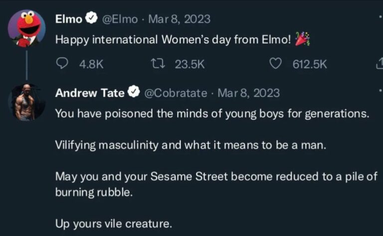 Andrew Tate getting mad at Elmo from Sesame Street just went wildly ...