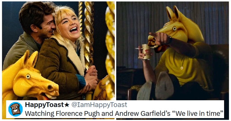 A deranged-looking carousel horse from a film promo shot is the ...