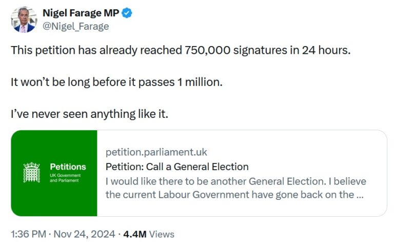 A petition calling for a general election has almost 1.8 million signatures and a cat in Hell's ...