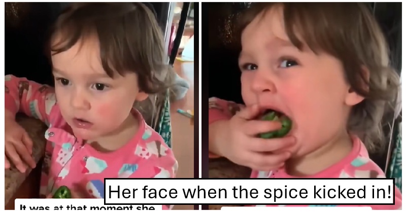 You can see the moment this jalapeño-chomping child realises her big ...