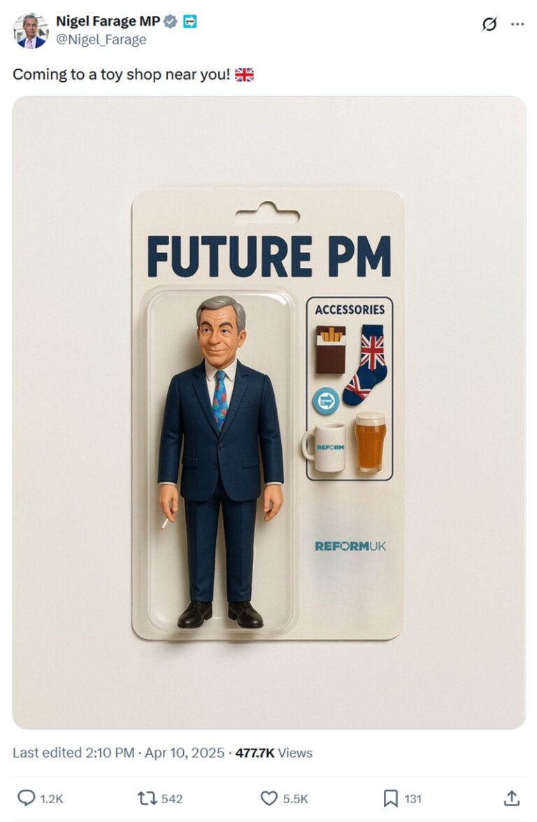 Nigel Farage's 'Future PM' AI action figure wins him this week's 'Most ...