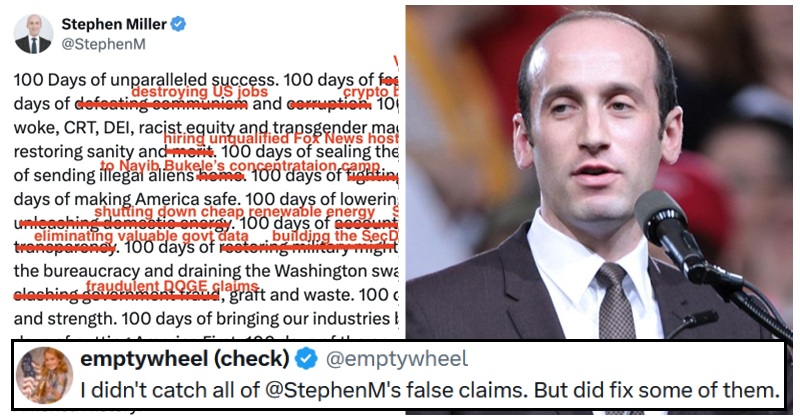 Someone took the red pen to Stephen Miller's gushing re-write of Trump ...
