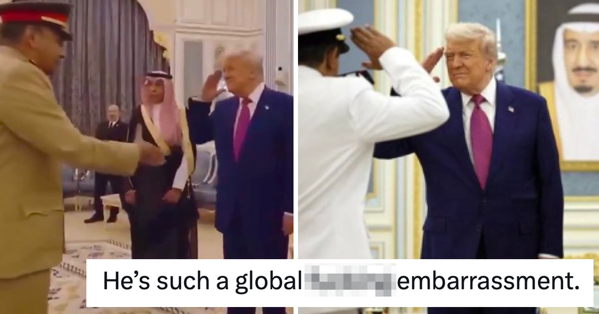 Donald Trump frantically tried to both salute and shake hands with a ...
