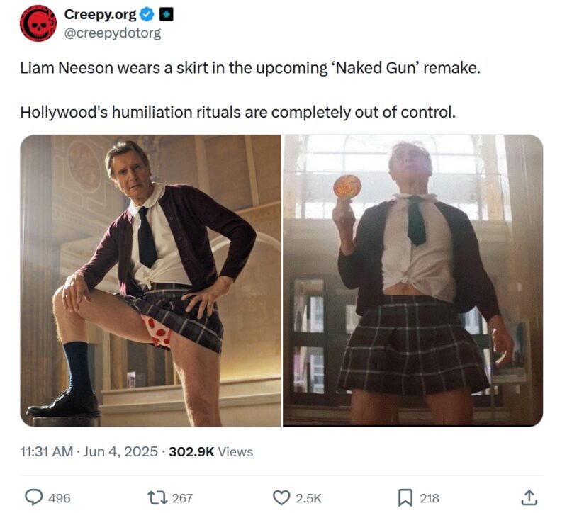Someone said Liam Neeson's skirt-wearing scene in Naked Gun was a ...