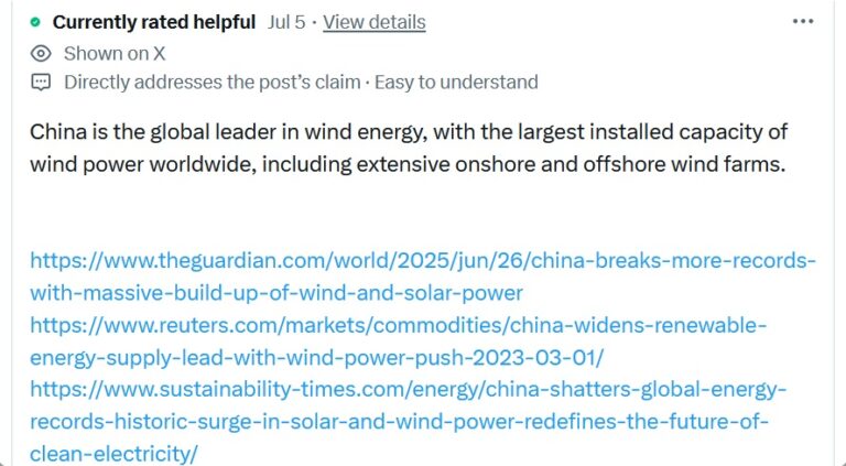 Trump claimed there are no wind farms in China, and Community Notes put ...