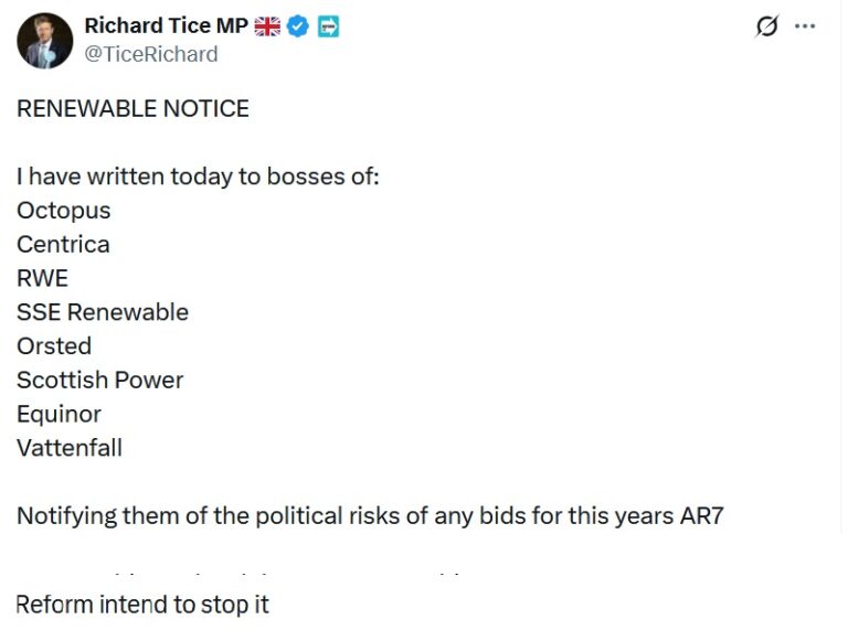 Richard Tice warns energy companies to steer clear of renewables in ...