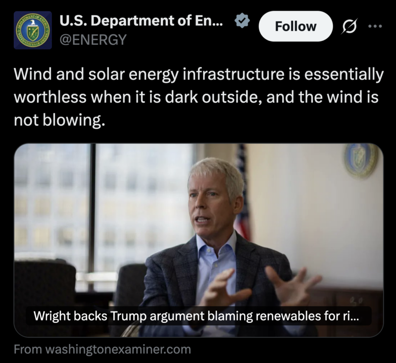Trump's energy secretary took aim at renewable power and it ...