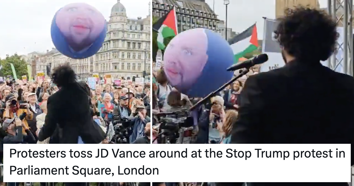 The 'Stop Trump' protest's JD Vance bouncy balls were already good but ...