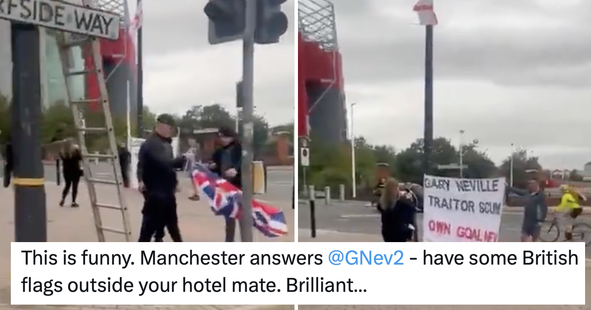 Mike Graham said these protestors putting up flags outside Gary Neville ...