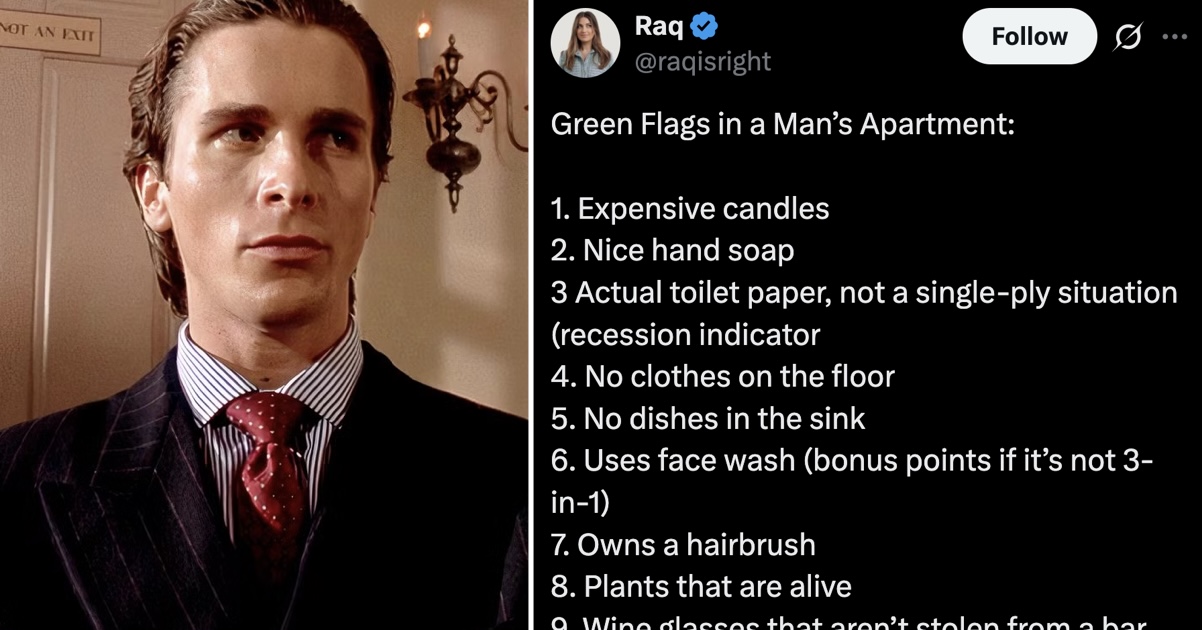 A woman shared her 11-point list of 'green flags in a man's apartment ...