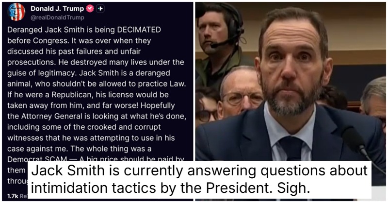Trump setting his AG on Jack Smith just as he testified that the ...