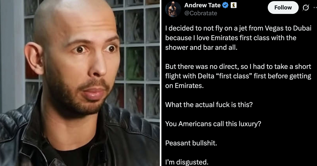 Andrew Tate got his excuses in early for flying Delta Airlines and was ...