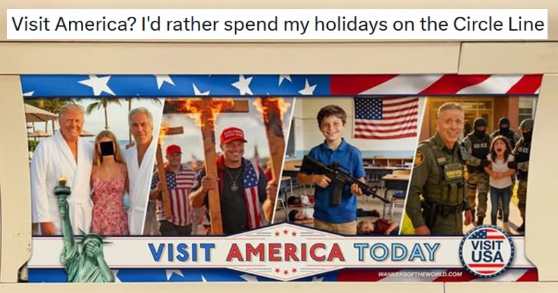 This hard-hitting parody 'Visit USA' ad spotted on the London ...