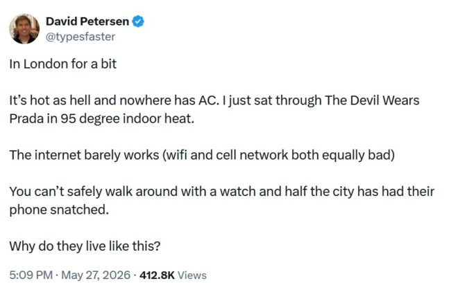 A New Yorker slammed London for the heat, the quality of its wi-fi, and ...